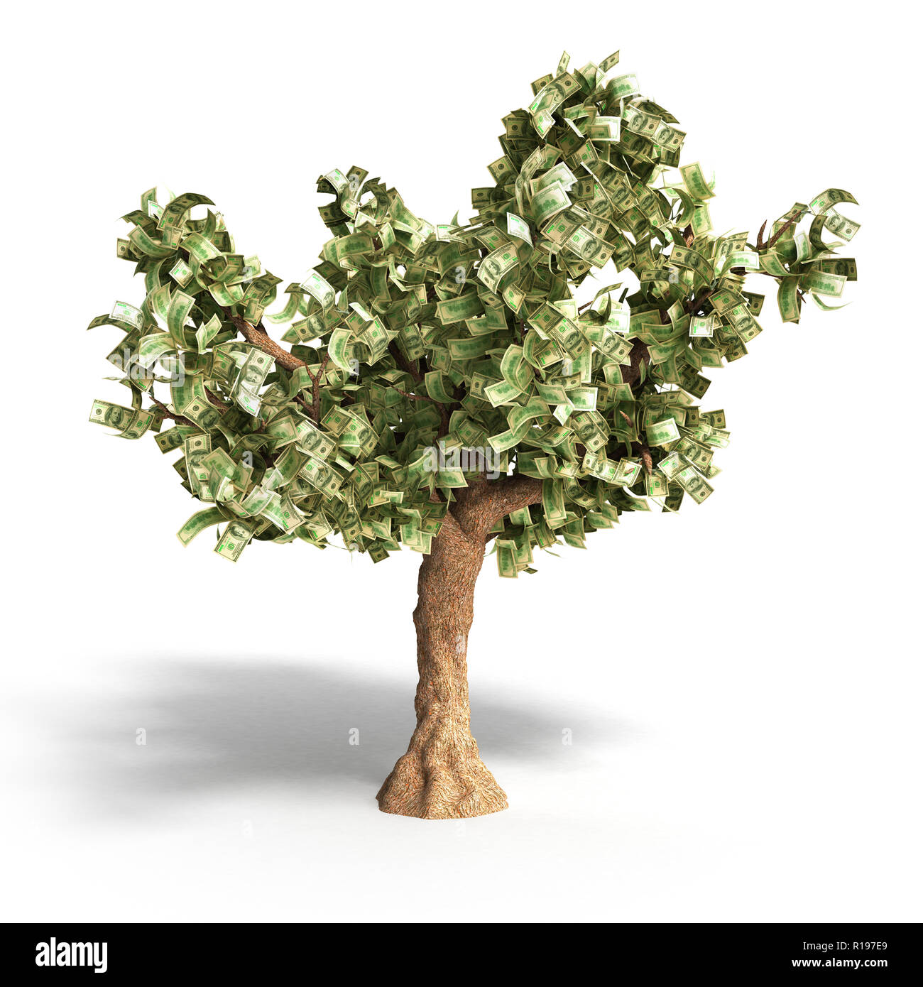 dollar tree with hundred dollar bills on white 3d illustration Stock ...