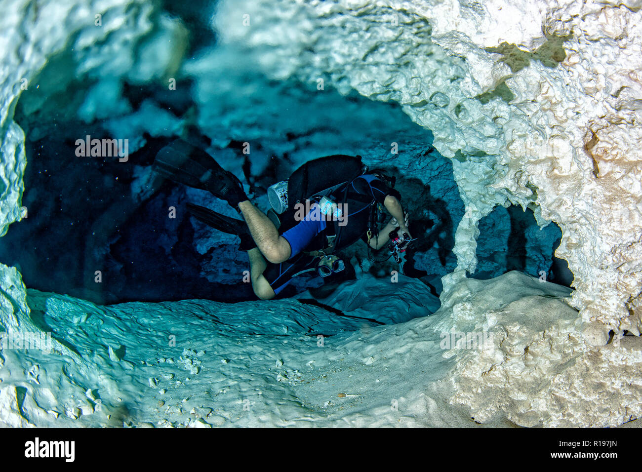 halocline effect while fins are mixing salt and fresh water while ...