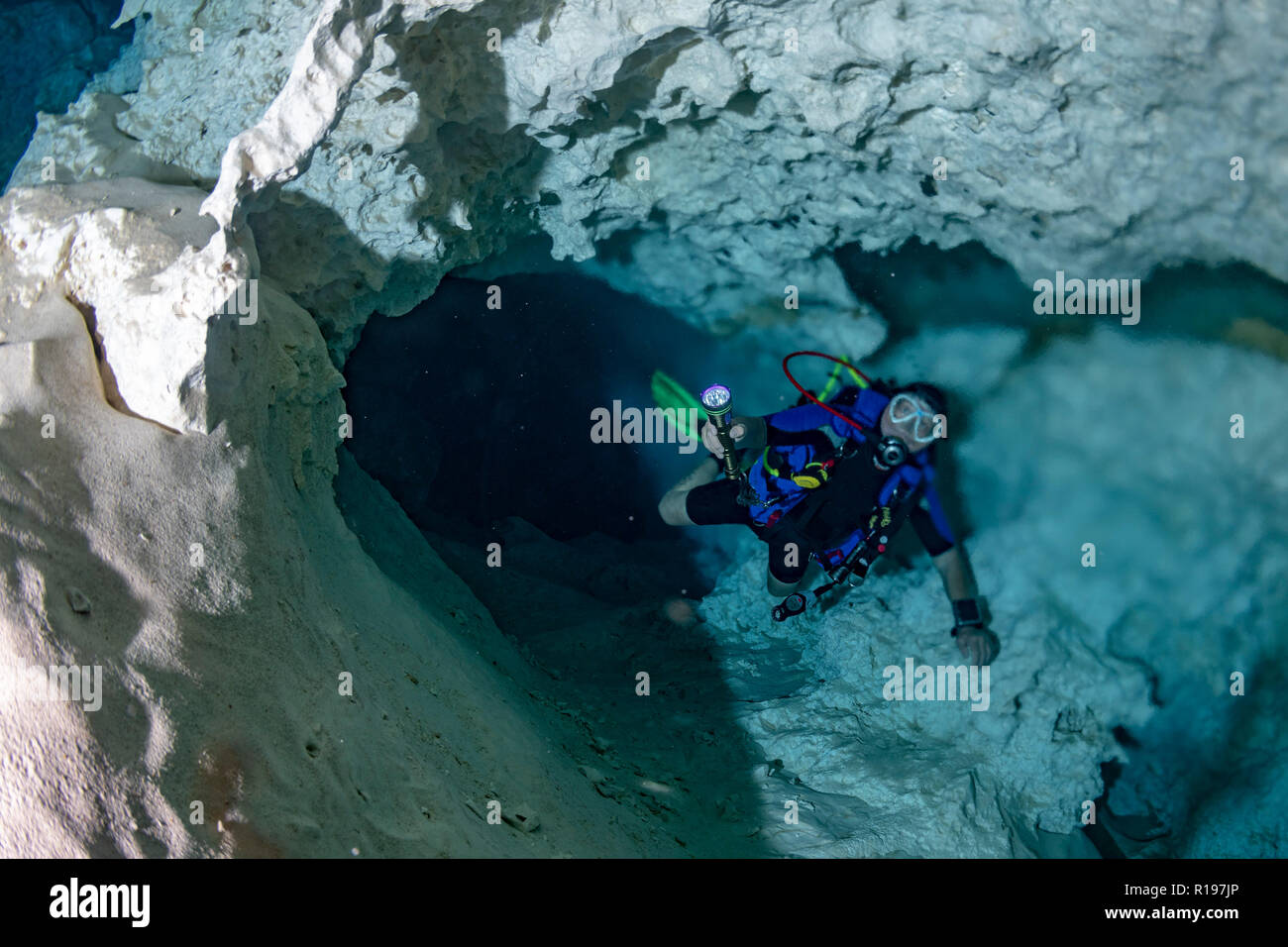 halocline effect while fins are mixing salt and fresh water while ...