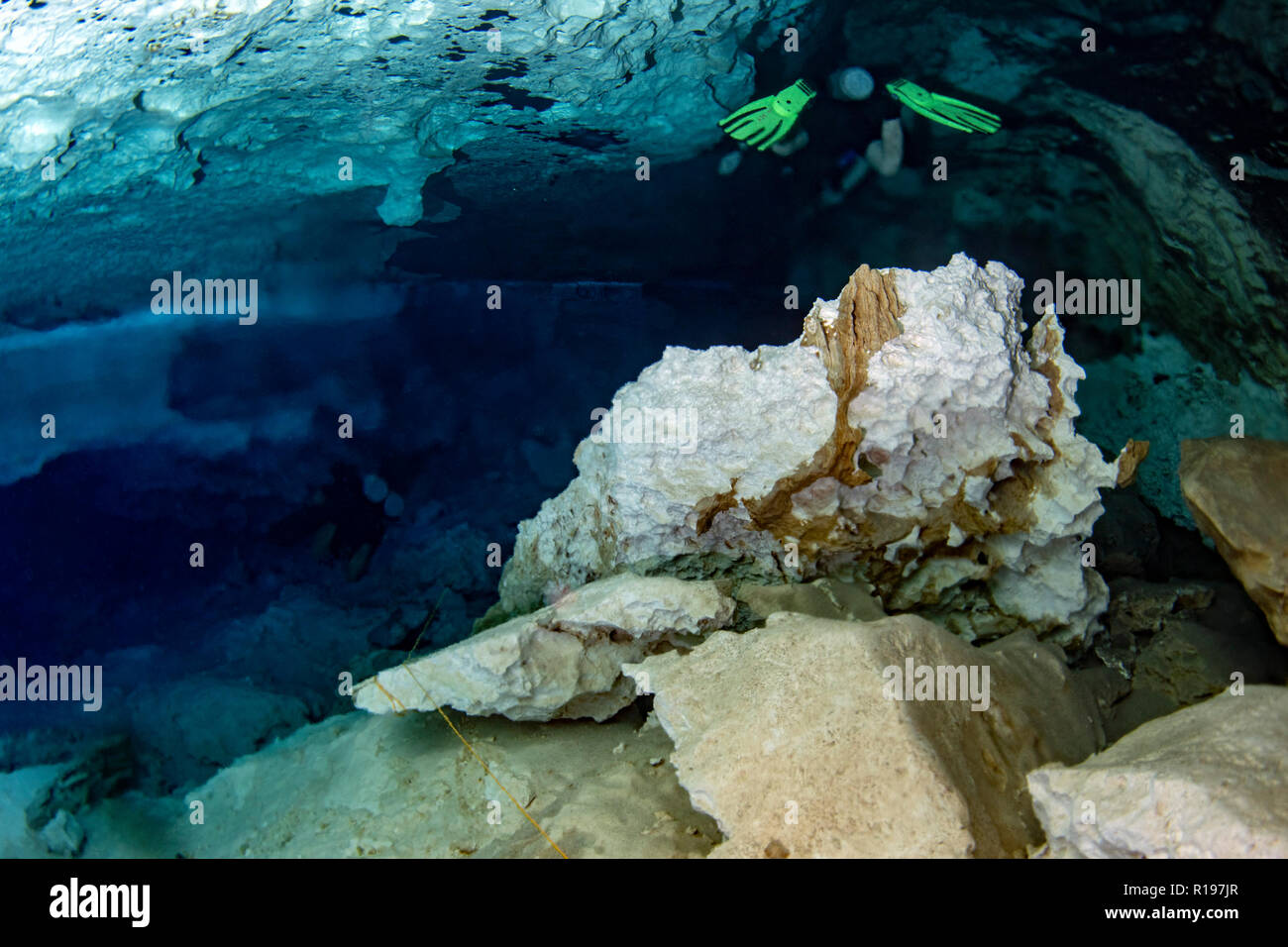 halocline effect while fins are mixing salt and fresh water while ...