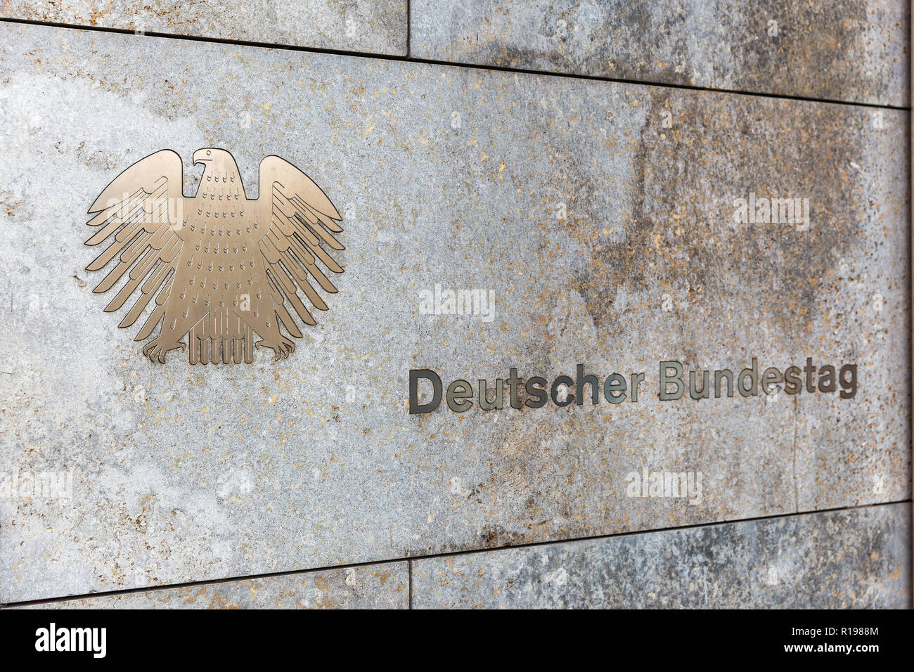 BERLIN, GERMANY - JULY 13, 2018: Inscription and eagle symbol of ...