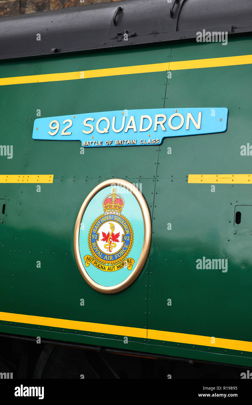 The nameplate on SR Battle of Britain class pacific No 34081 '92 ...