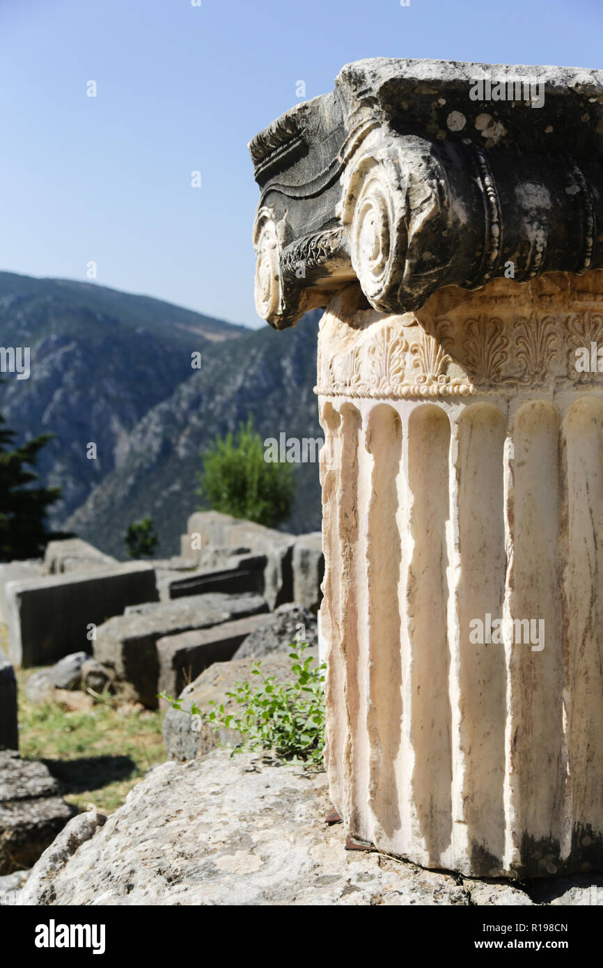 The ruins in Delphi, an archaeological site in Greece at the Mount ...