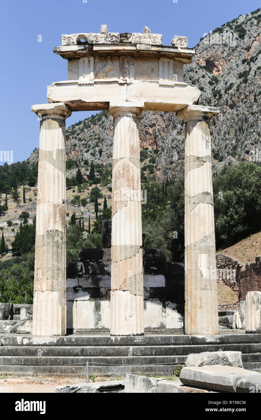 The ruins in Delphi, an archaeological site in Greece at the Mount ...