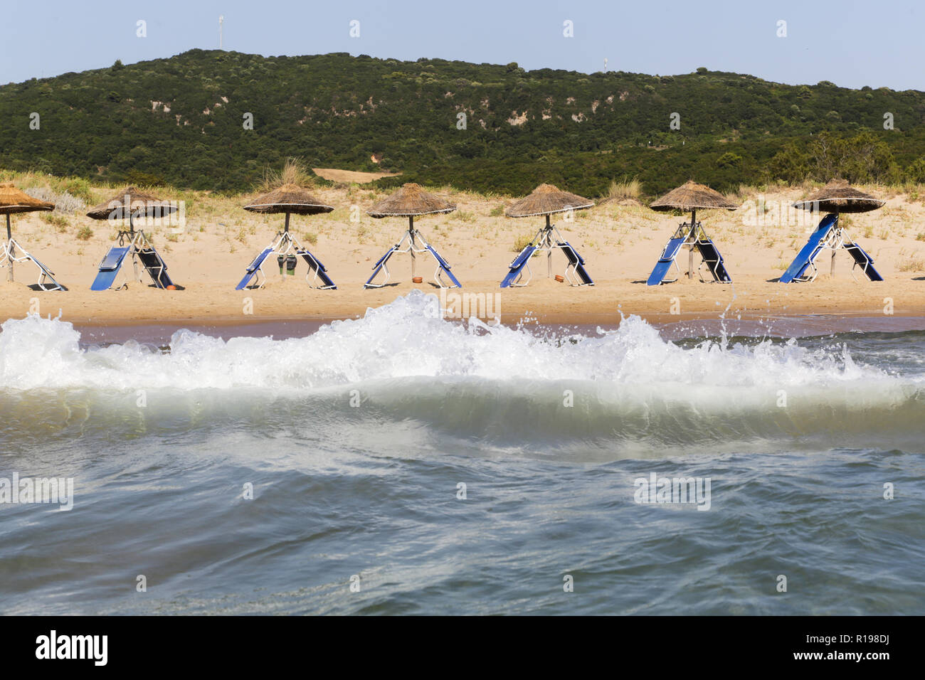Clear water in the peloponnese in Greece - Golden Beach Stock Photo - Alamy