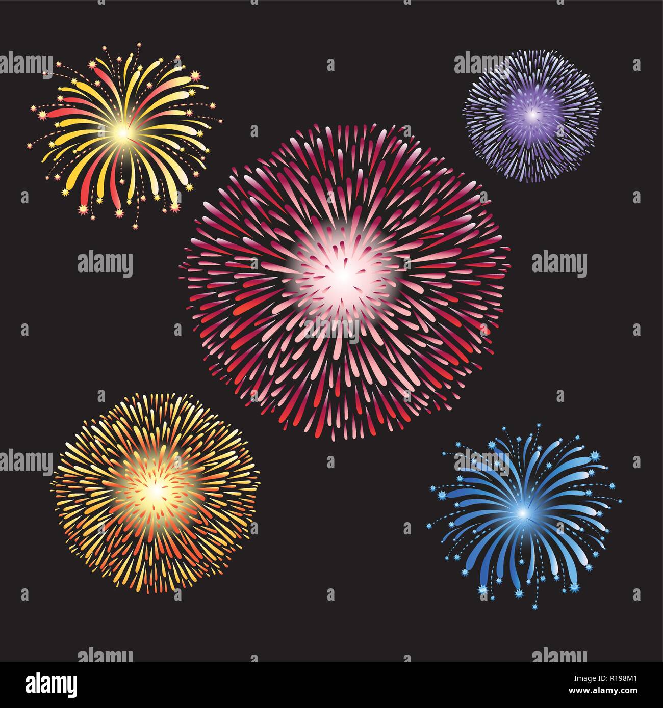 Gorgeous bright vector firework examples on a dark background Stock ...