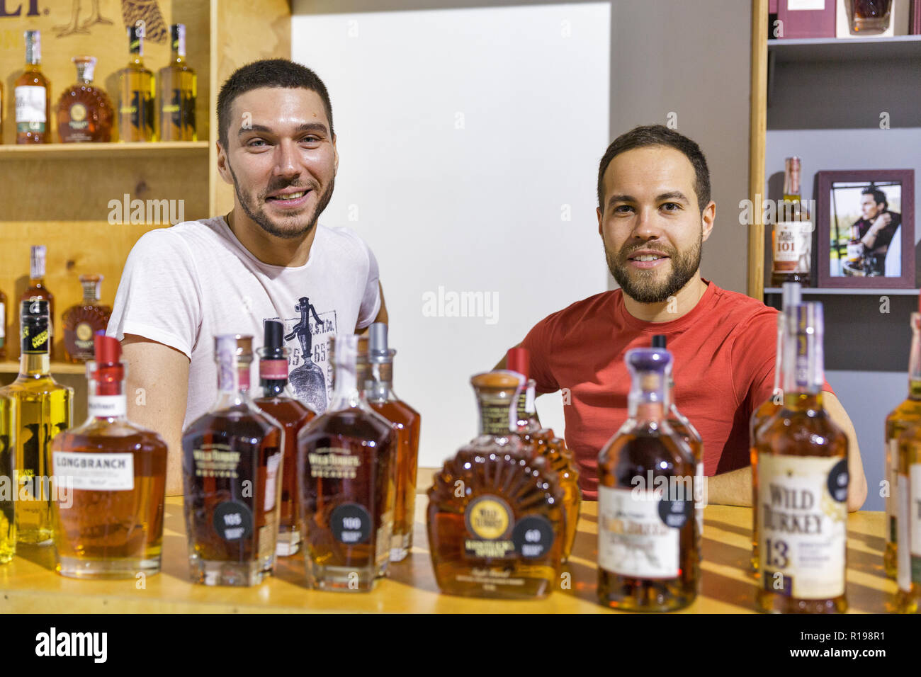 KIEV, UKRAINE - OCTOBER 20, 2018: Presenters work at Wild Turkey ...