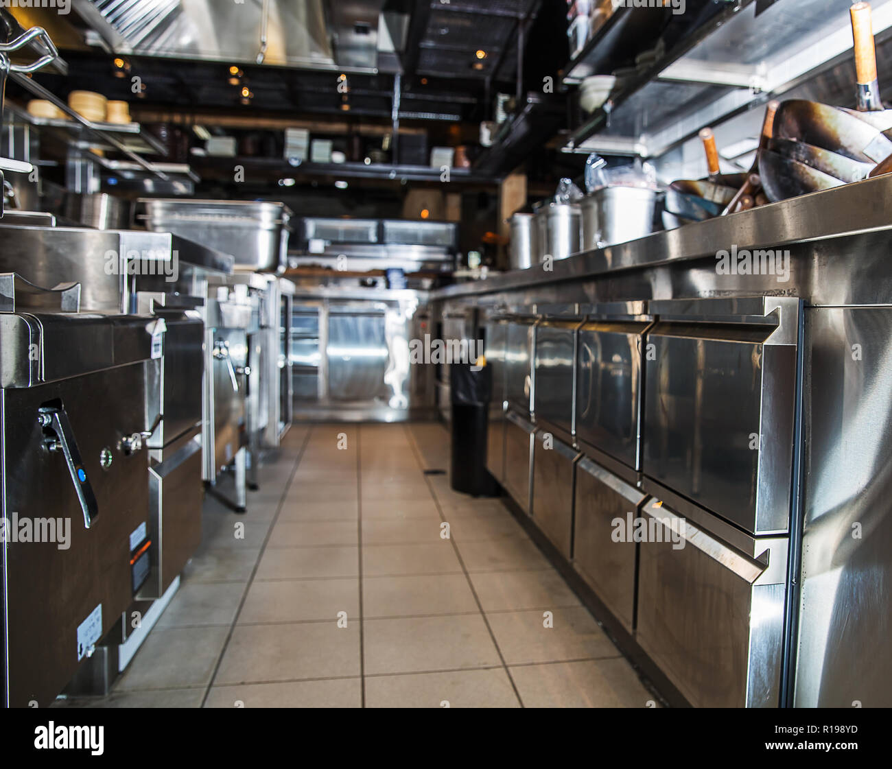 Professional kitchen, view counter in stainless steel Stock Photo - Alamy