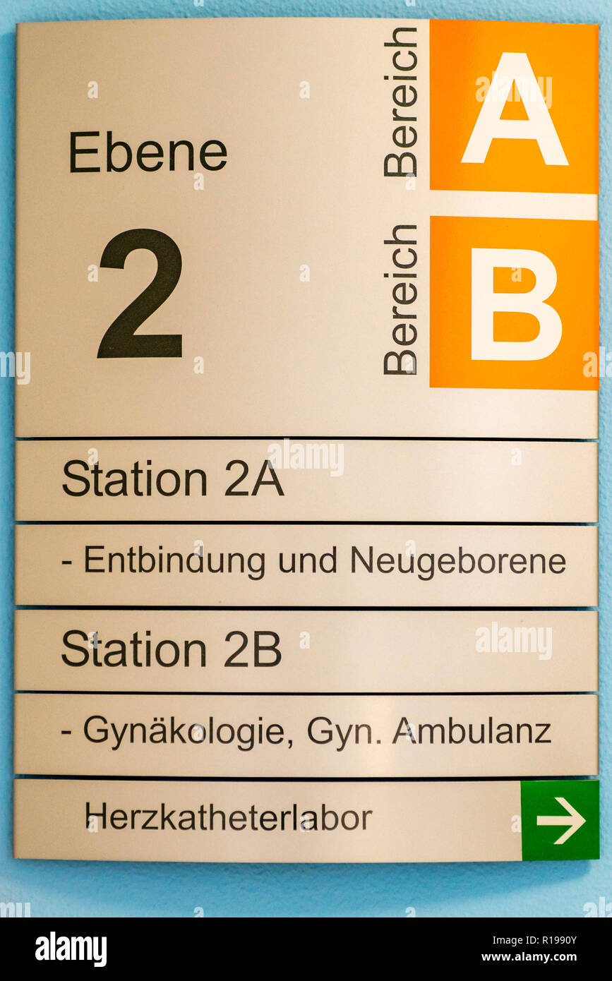 Sign indicating different departments as new born and heart station at ...