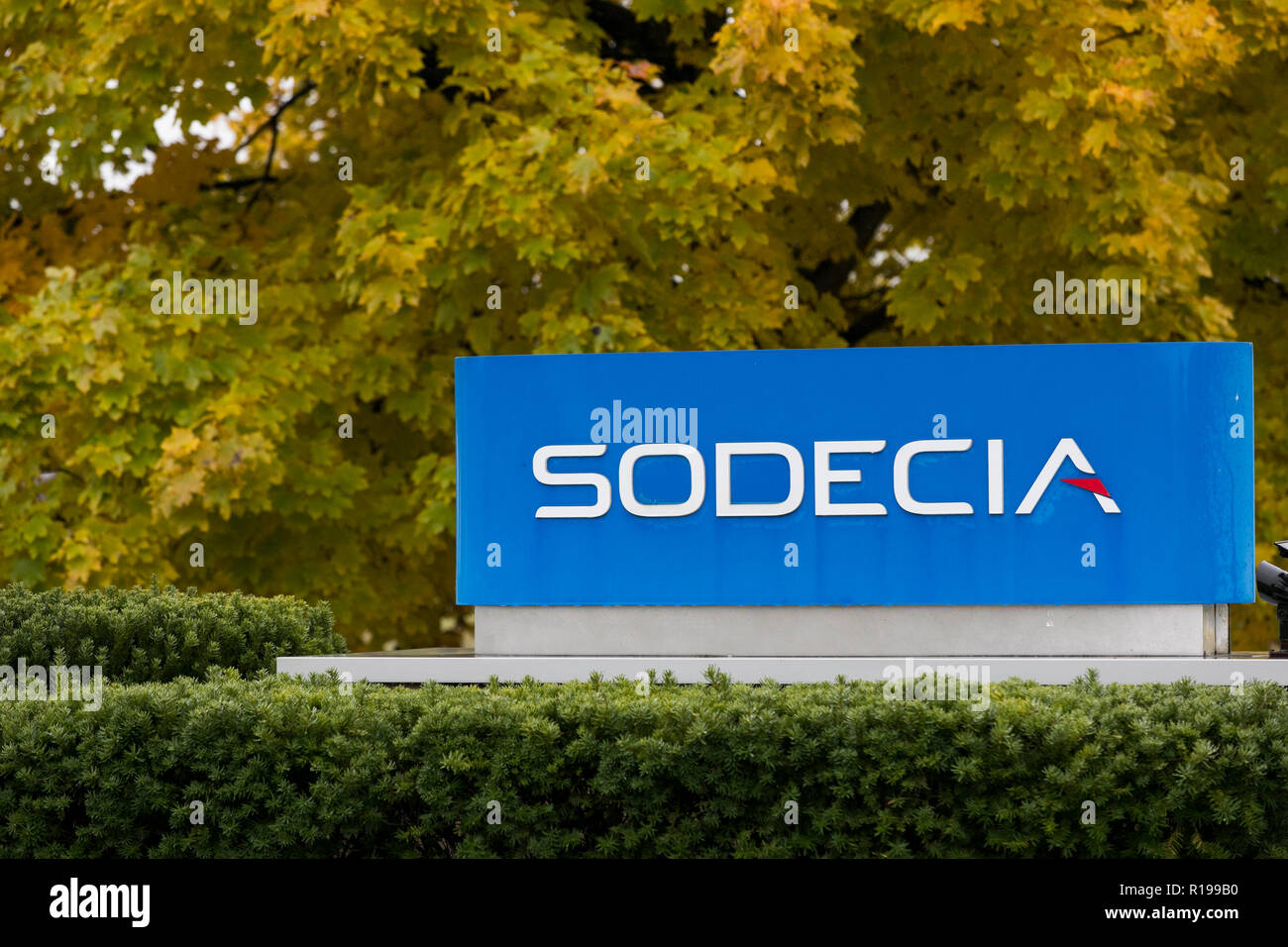 A logo sign outside of a facility occupied by Sodecia S.A., in Sterling ...