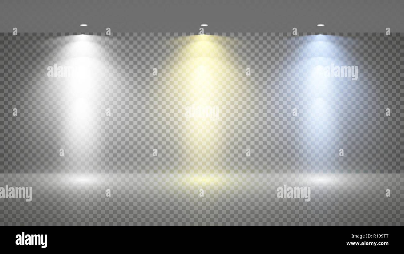 Set of colored searchlights on a transparent background. Bright ...