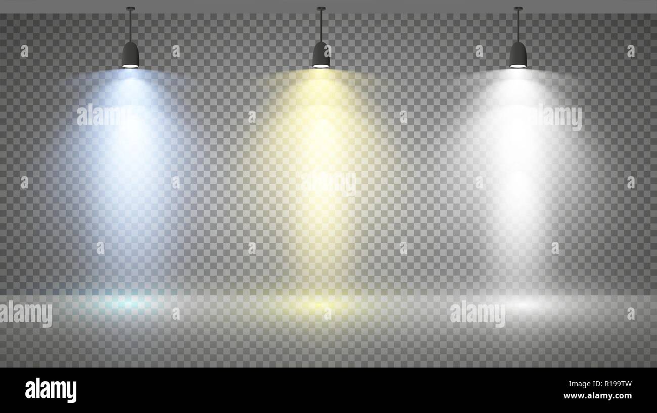 Set of colored searchlights on a transparent background. Bright ...