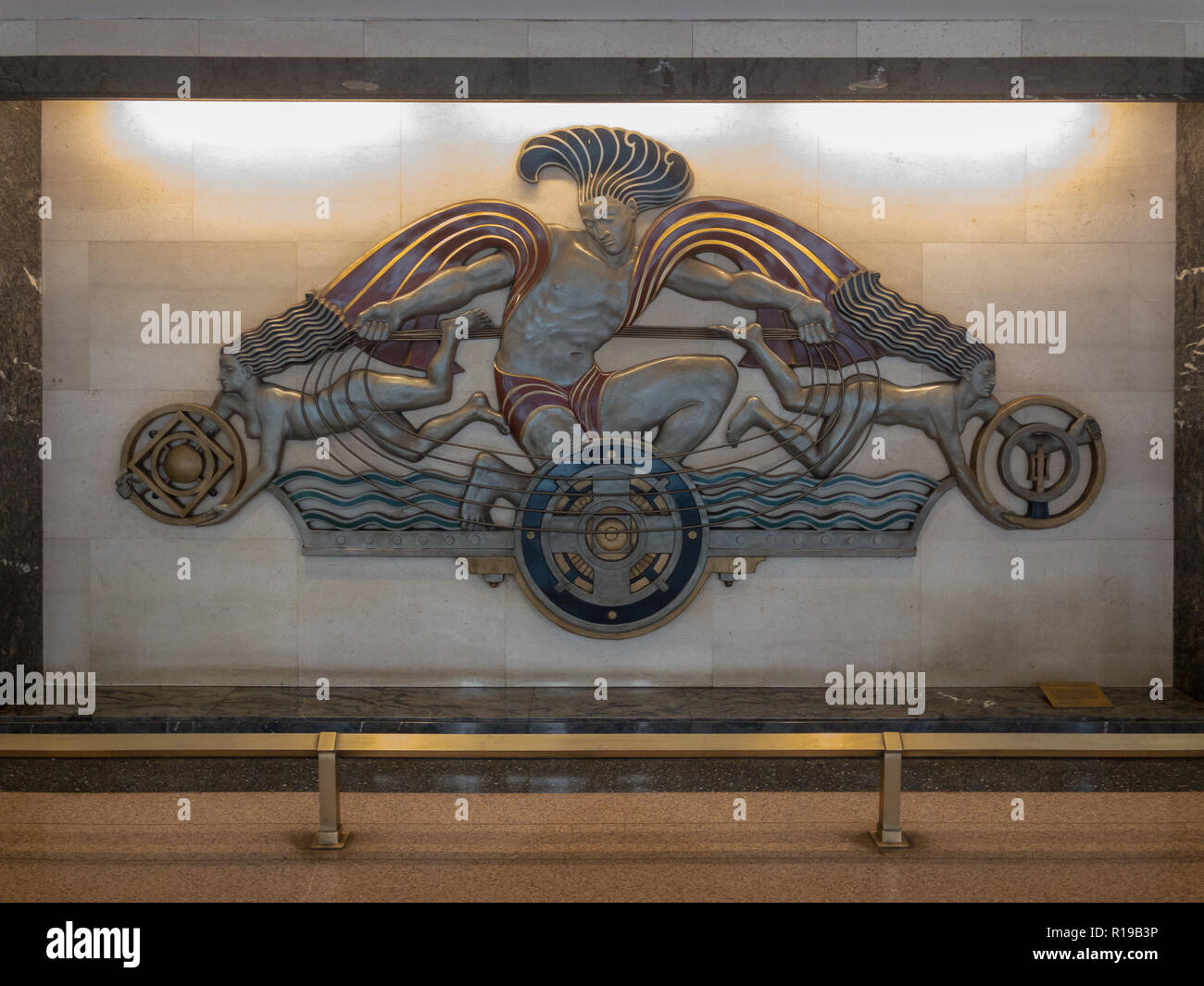New York City - July 31, 2018: Art Deco bas relief frieze in the NYC ...