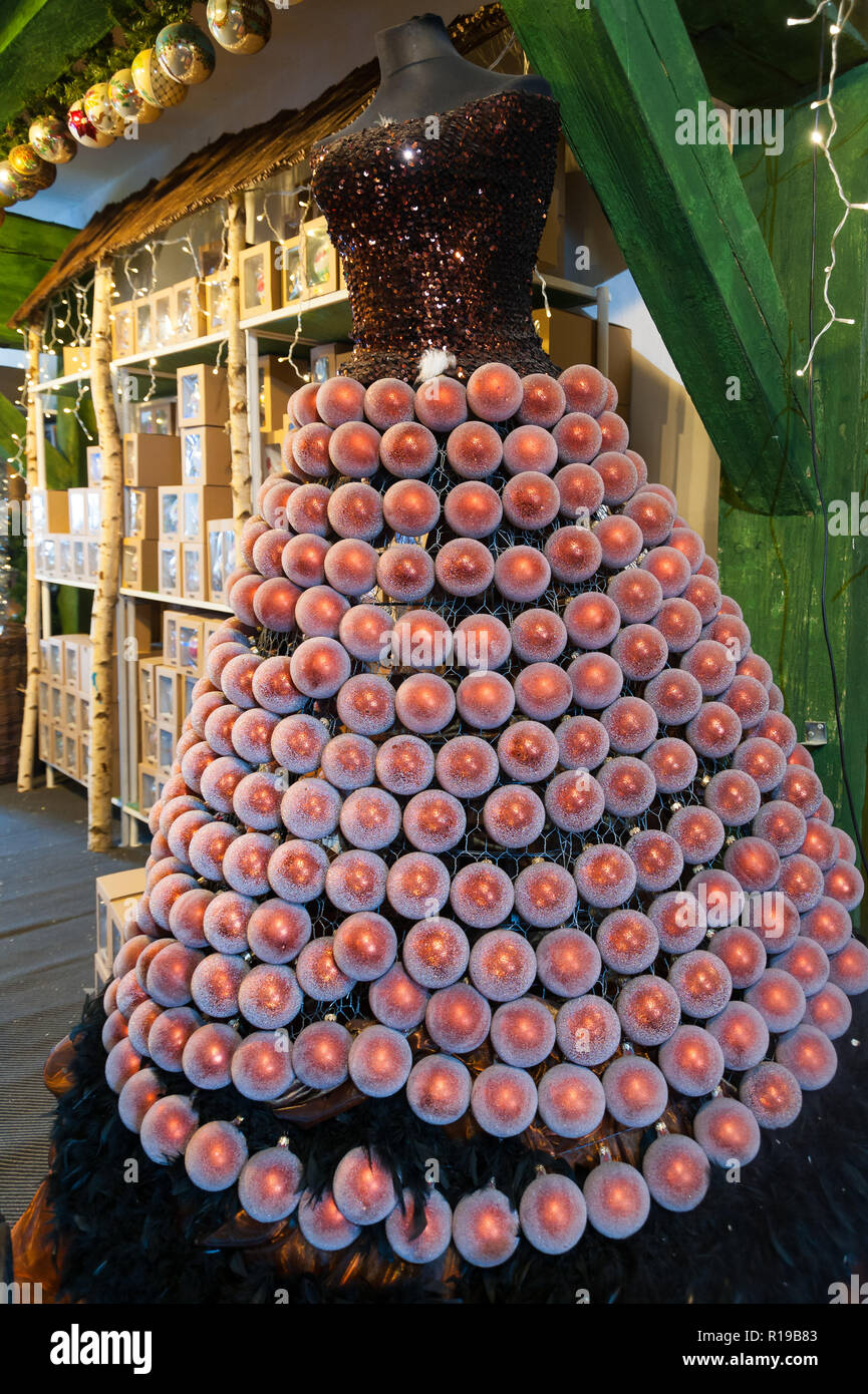 Display of traditional unique hand-made xmas ornaments in small ...