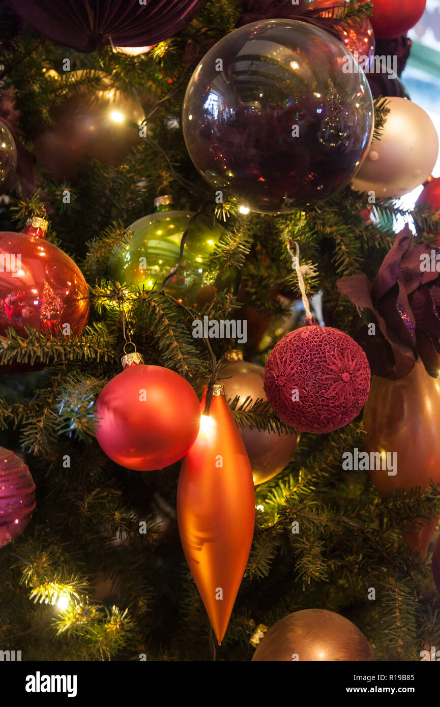 Display of traditional unique hand-made xmas ornaments in small ...
