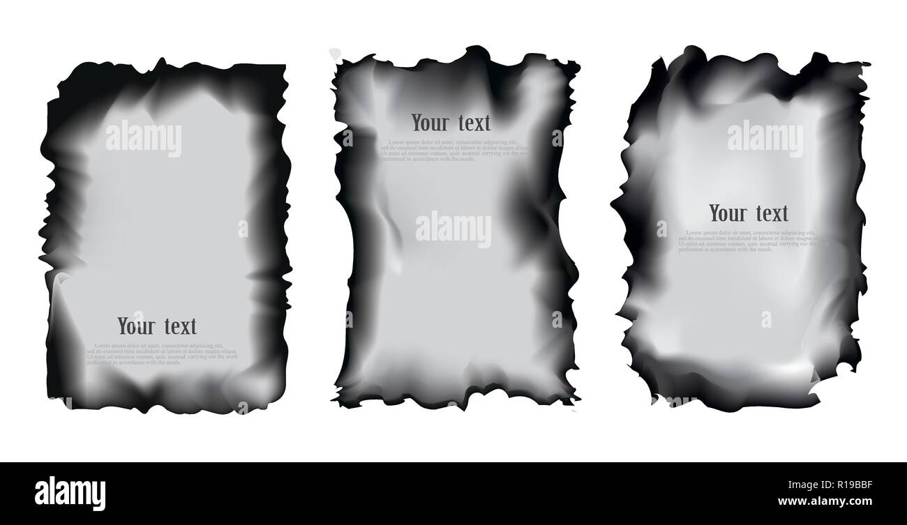 Set of scorched papers on a transparent background, isolated vector ...
