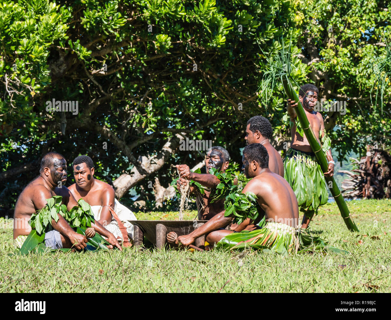 Village elders from the township of Waitabu perform a traditional Kava ...