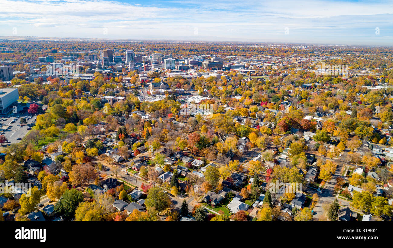 Boise Idaho skyline with the town filled with atumn colored trees Stock ...