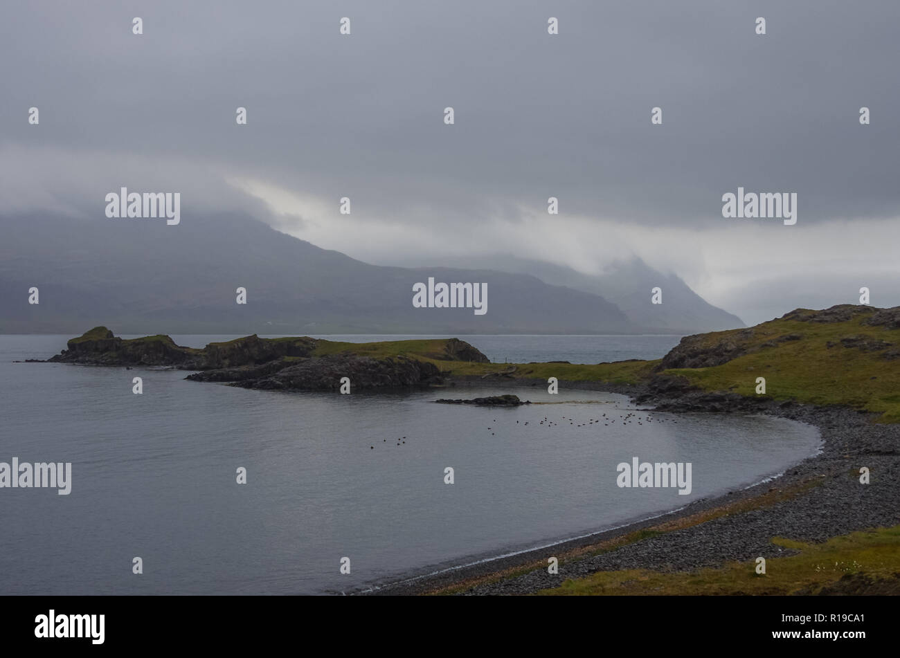 Panorama of Reydarfjordur, biggest fjord. Eastern Iceland Stock Photo ...