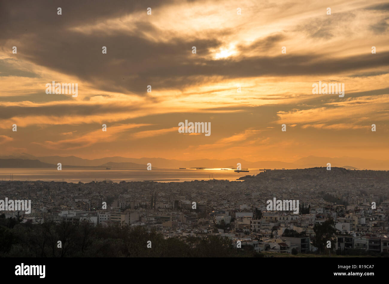 Panorama view of Athens port in sunset, Greece Stock Photo - Alamy