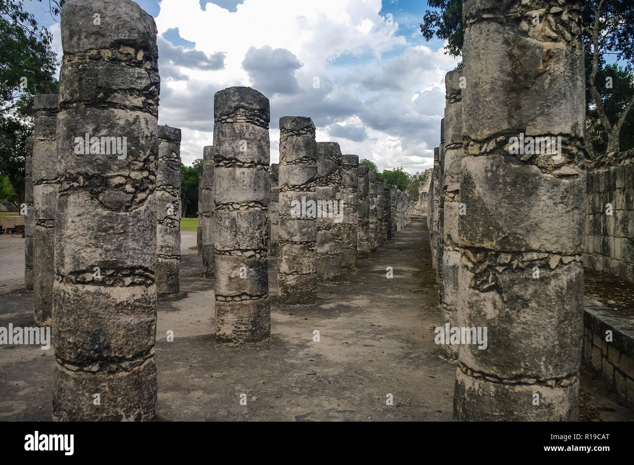 Chichen Itza, Columns in the Temple of a Thousand Warriors, Mexico ...