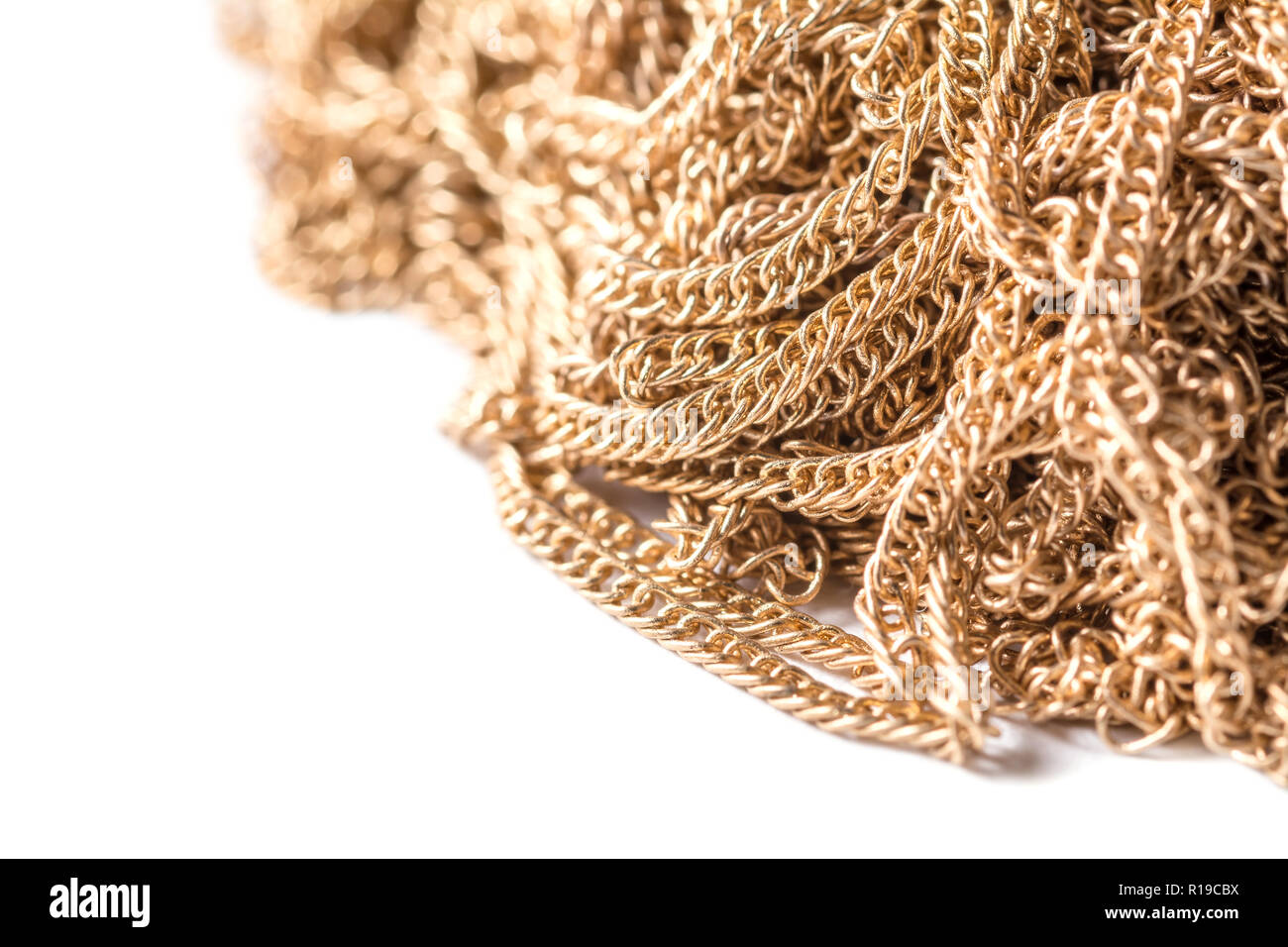 Gold chains isolated on white, texture macro background Stock Photo - Alamy