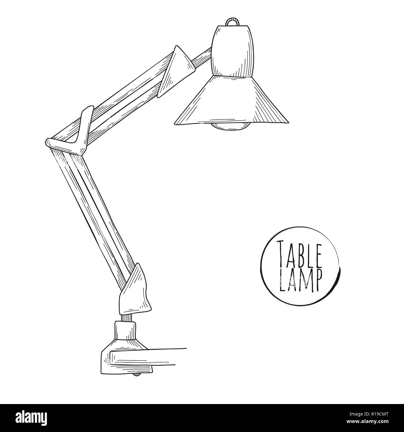 Sketch desk lamp. Table lamp isolated on white background. Vector Stock ...