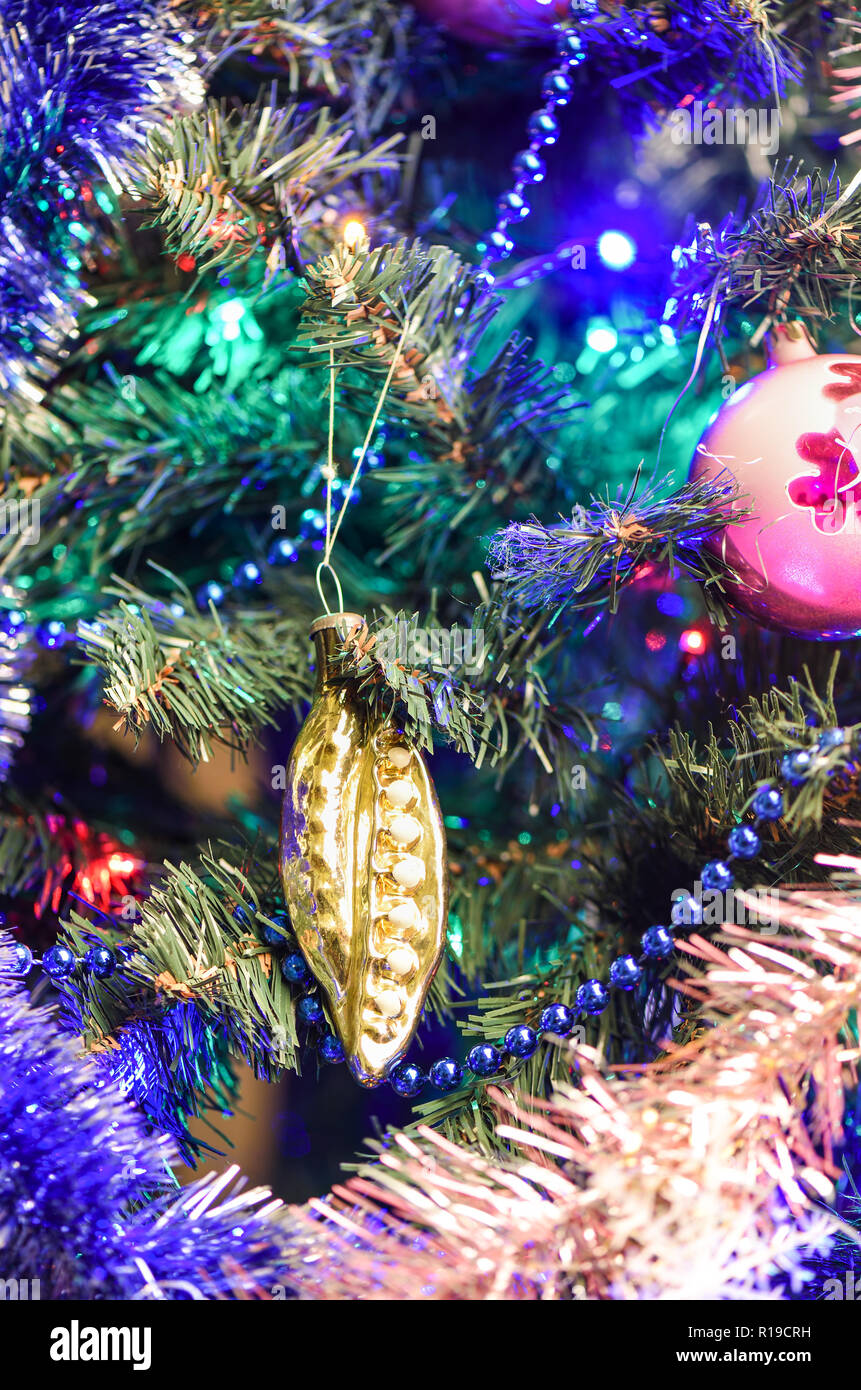 Christmas tree toy corn. Old Christmas toys concept. Close up Stock ...