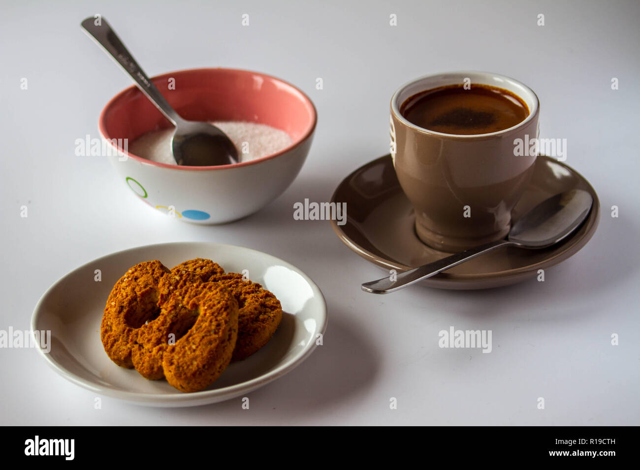Italian breakfast with coffee and cookies Stock Photo - Alamy
