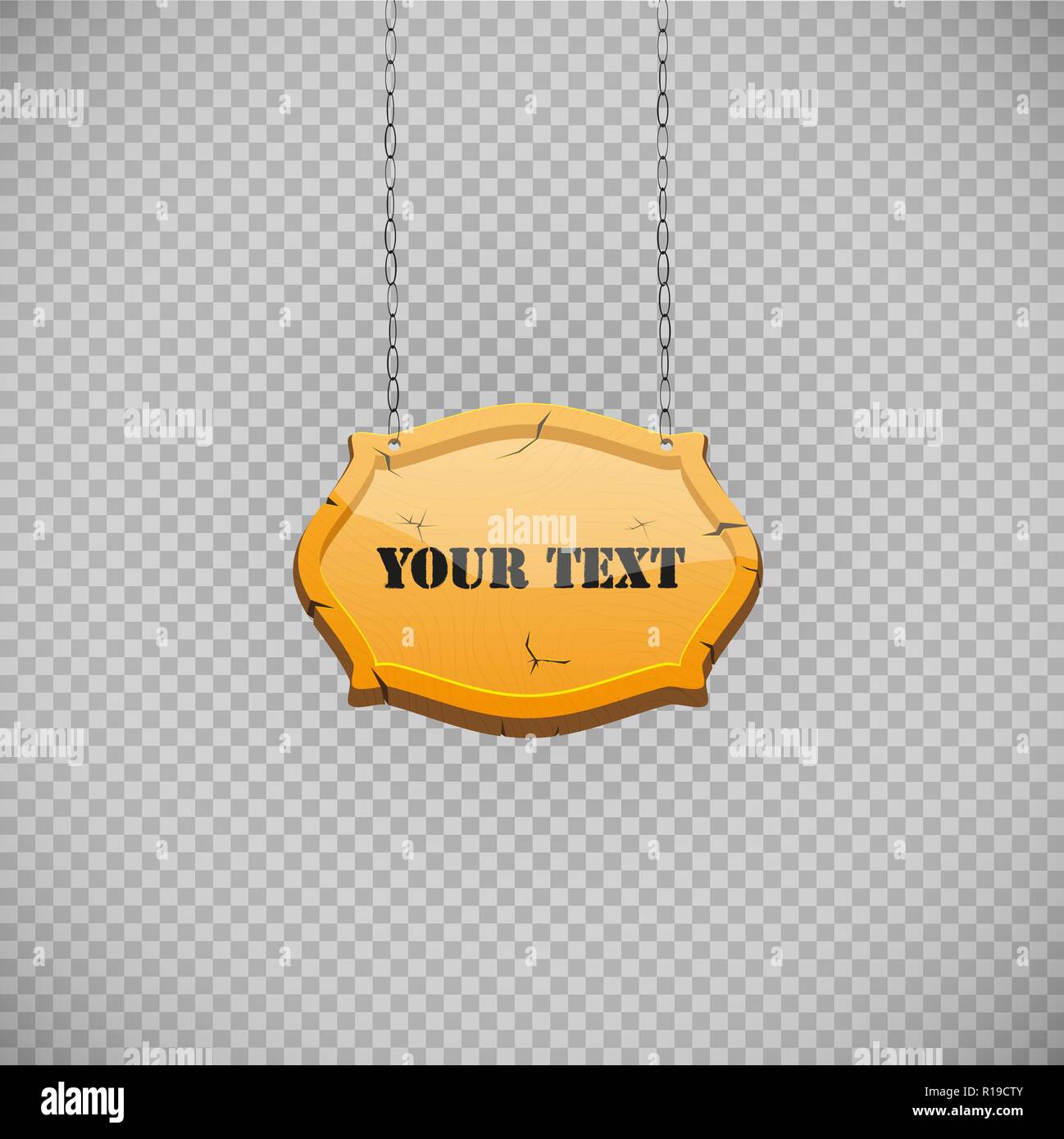 A wooden sign, a sign with a rope hanging on a nail. vector ...