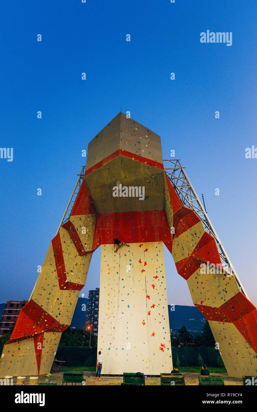 Active lifestyle and bouldering climbing, reaching the top concept ...
