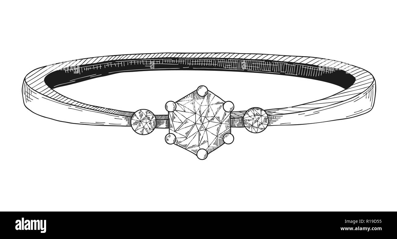 Hand drawn a jewelry ring. Vector illustration of a sketch style Stock ...