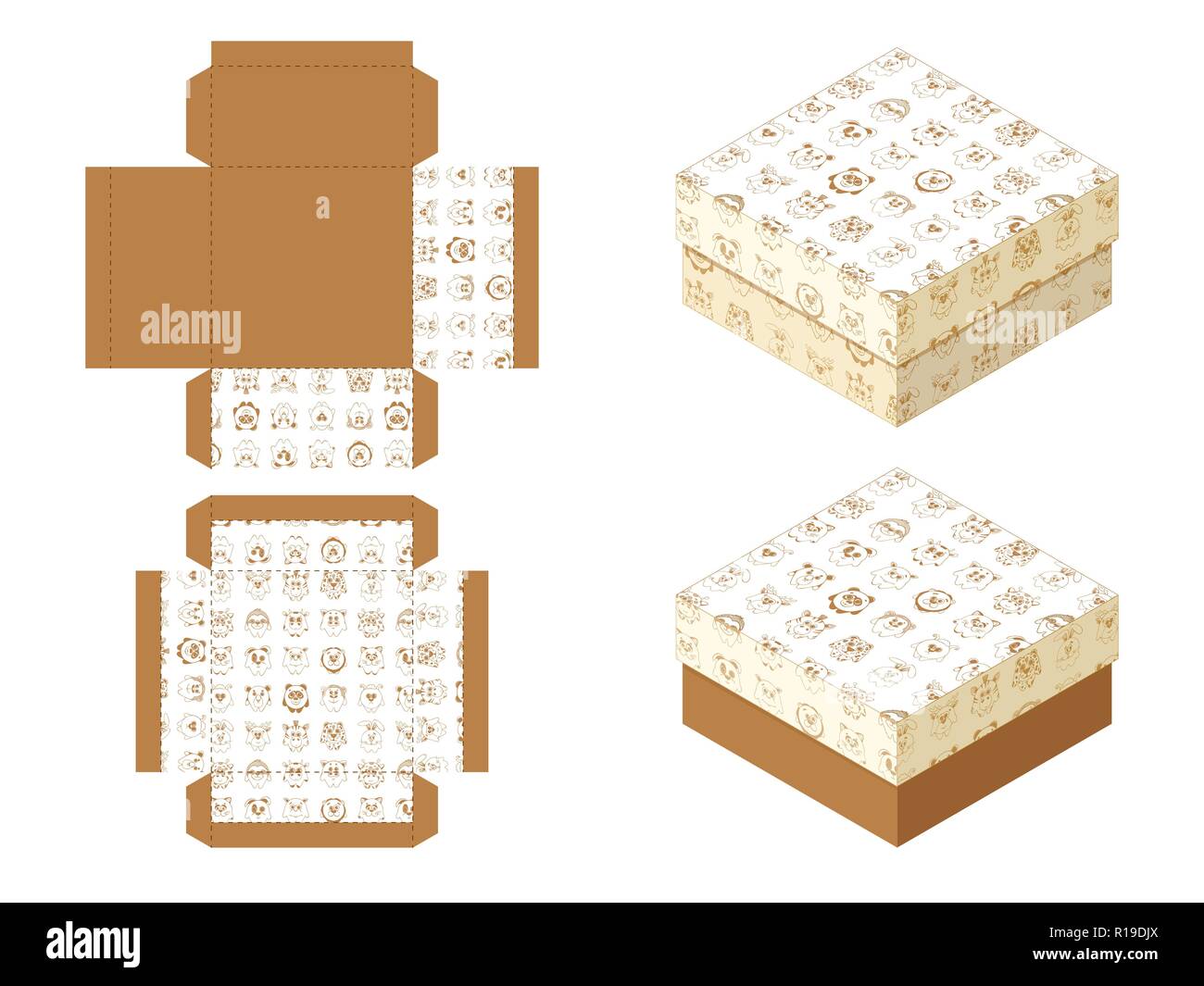 Template paper gift package. Background with cute cartoon animals ...