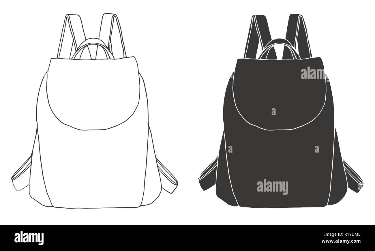 Sketch of a rucksack. Backpack isolated on white background. Vector ...