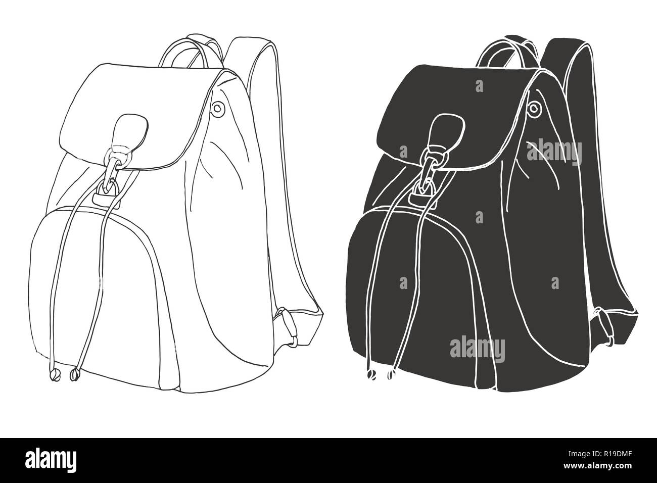 Sketch of a rucksack. Backpack isolated on white background. Vector ...