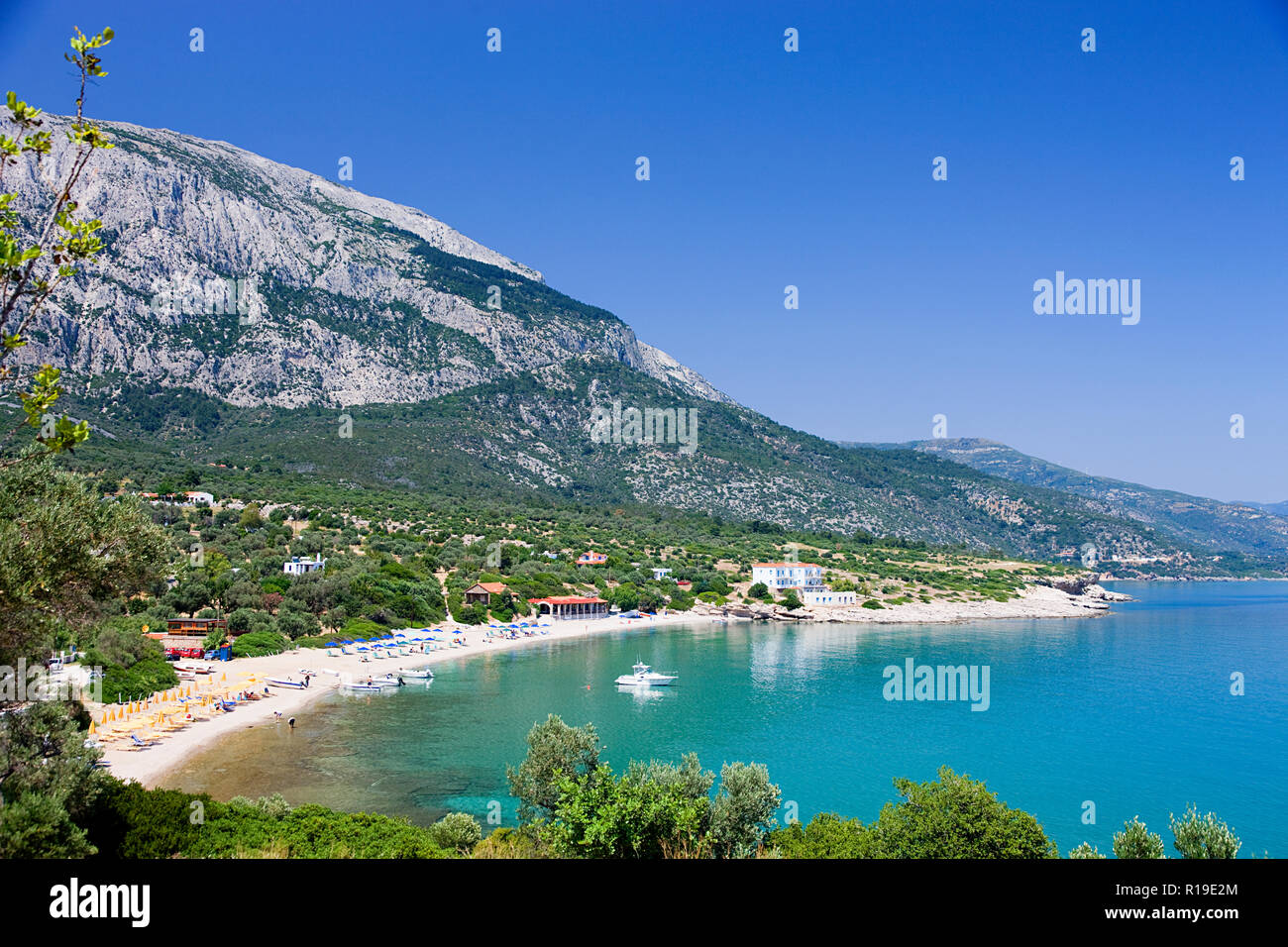 Samos island, panoramic view of Limnionas beach, in Aegean sea, Greece ...