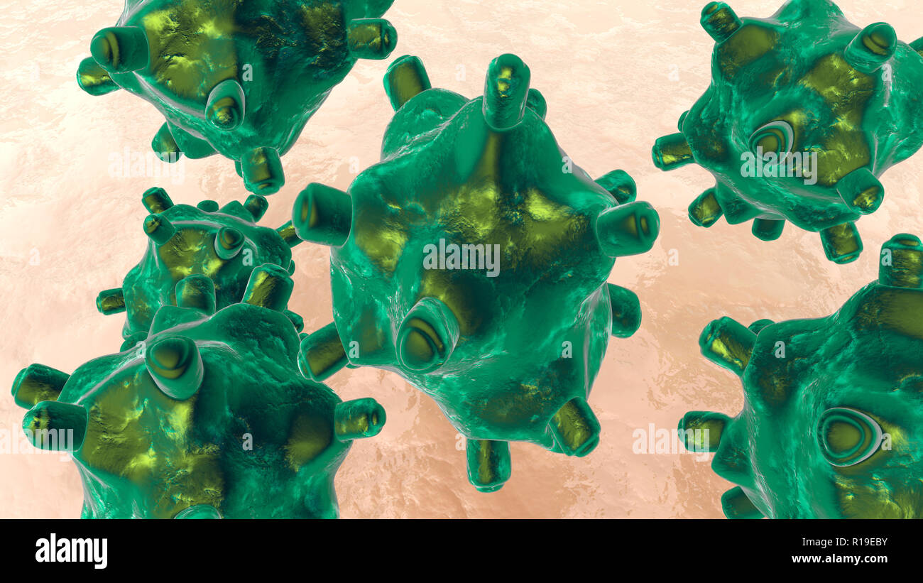 3D Illustration of generic germs, viruses or bacteria on human Skin ...