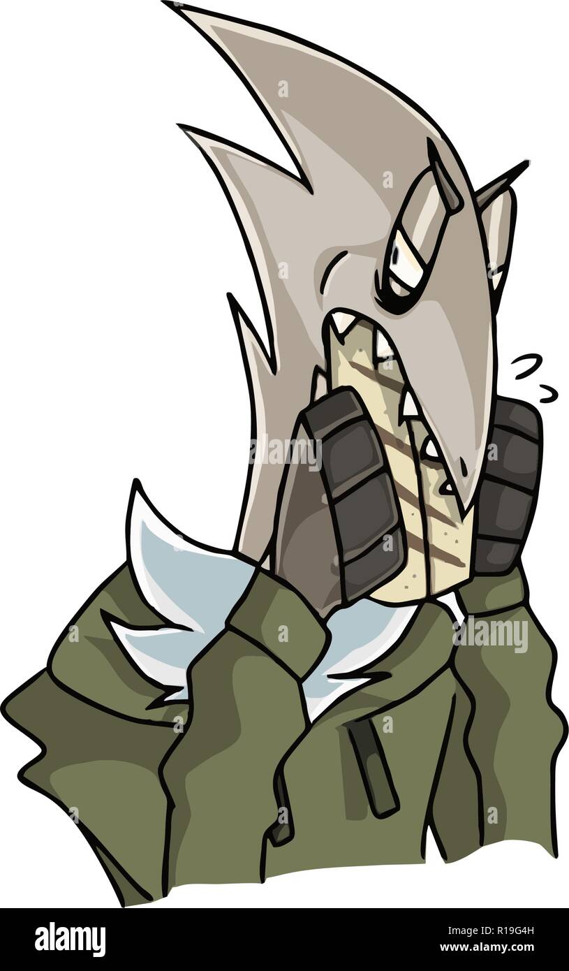 Vector isolated drawing of a character who angrily nibbles something ...