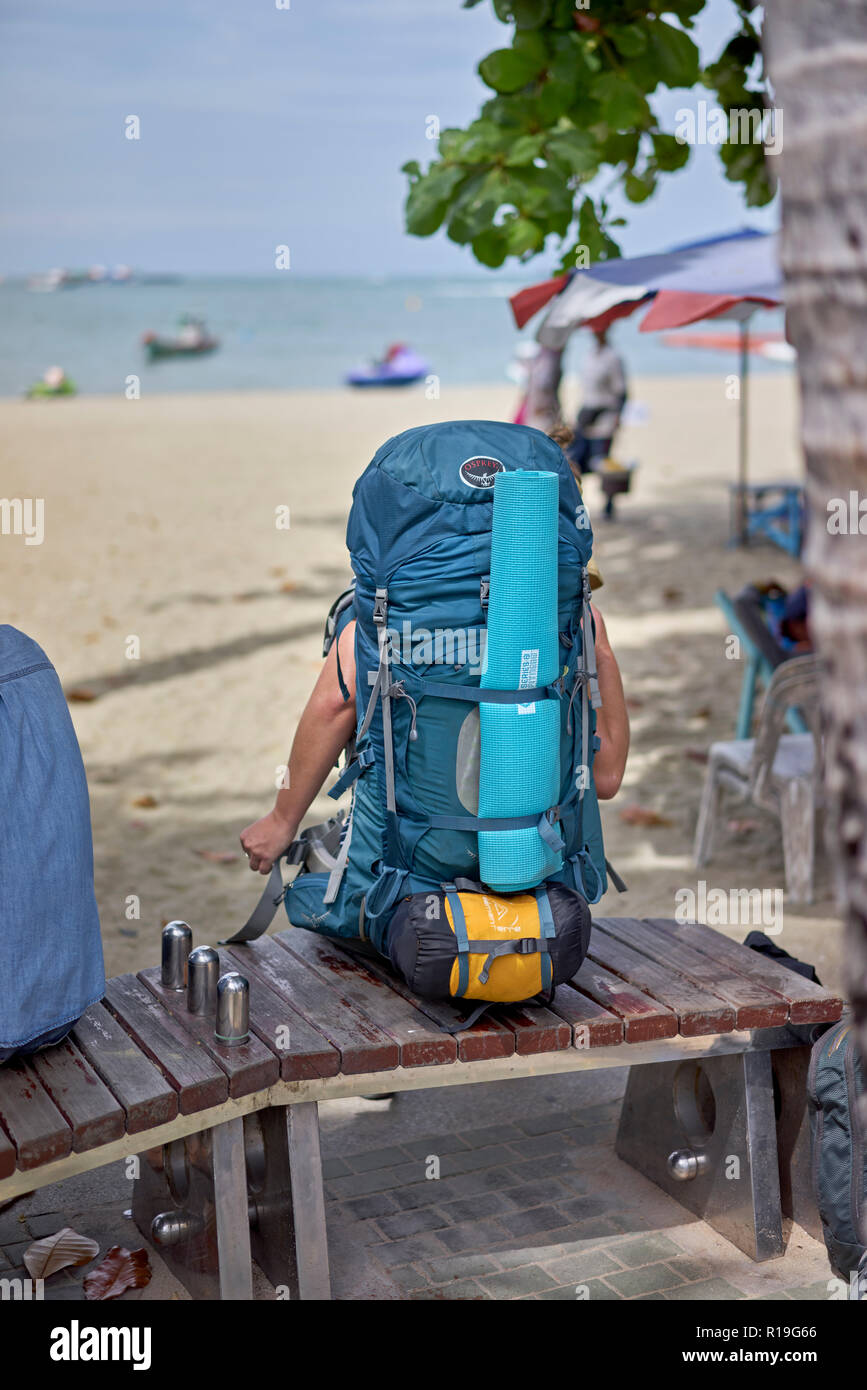 Backpacker tourist at the beach in Pattaya Thailand S. E. Asia Stock ...