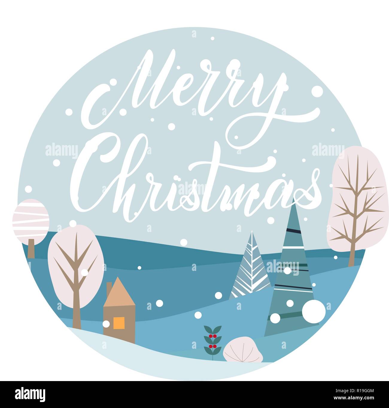 Merry Christmas and Happy New Year Postcard. Hand drawn lettering ...