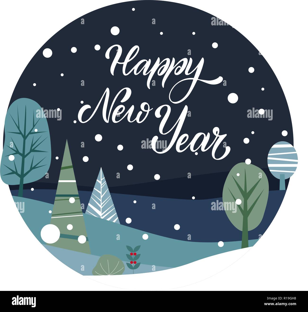 Merry Christmas and Happy New Year Postcard. Hand drawn lettering ...