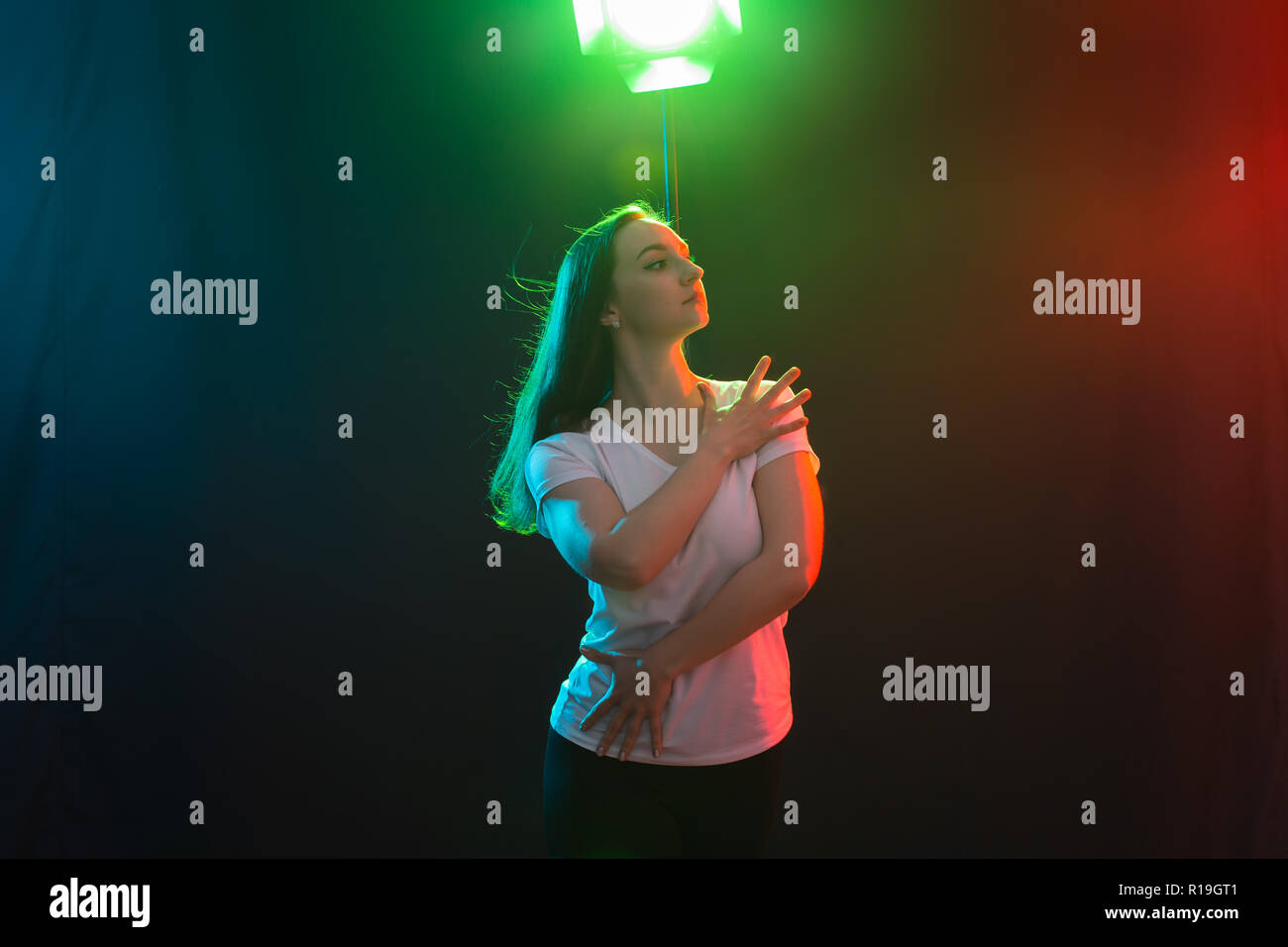 People and dancing concept - Close up portrait of jazz funk dancer ...