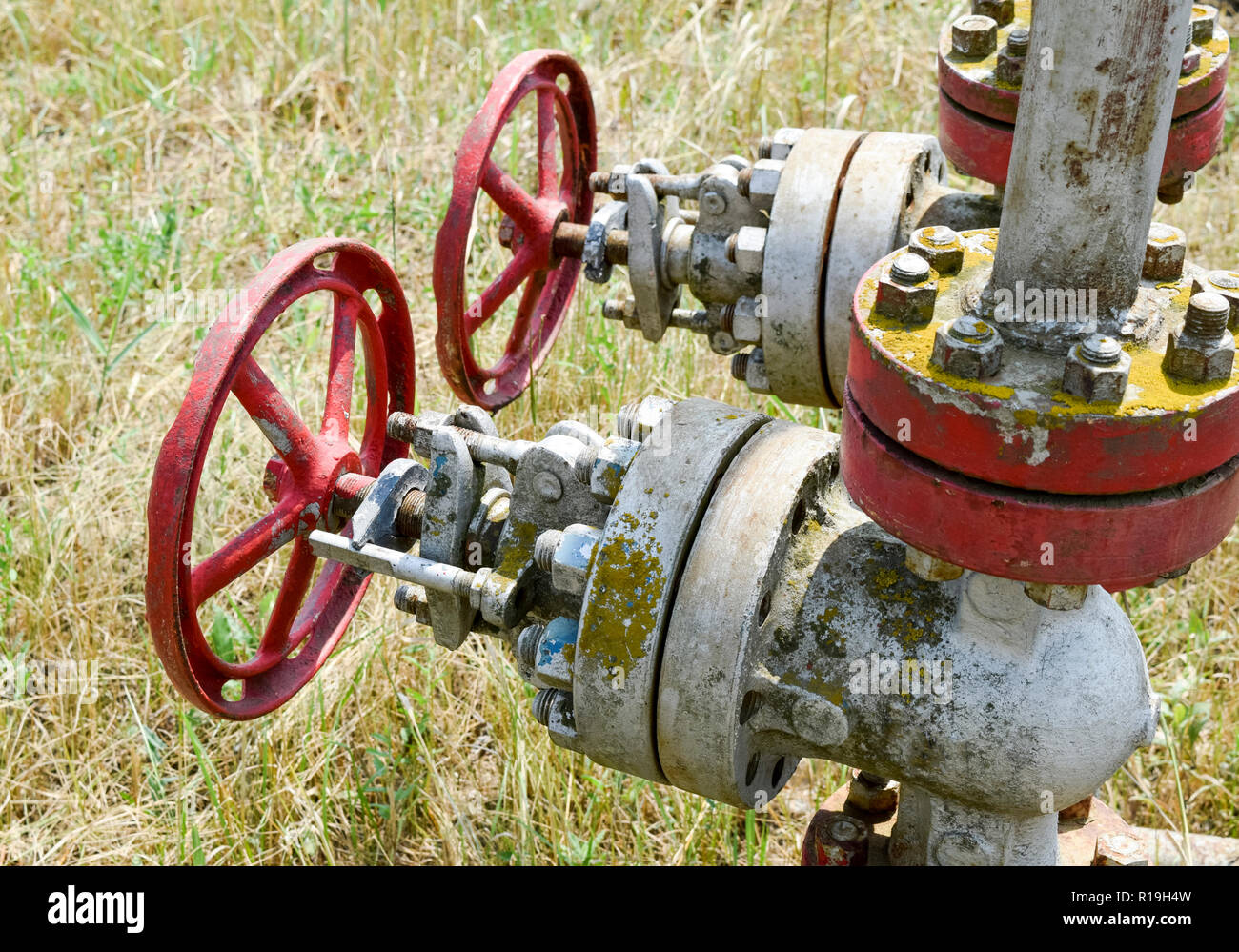 Manual shut-off valve on oil well. Oil well wellhead equipment Stock ...