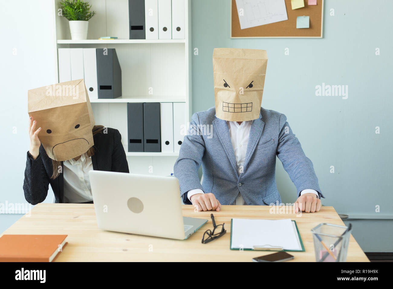 Business, emotions and people concept - woman and man wearing the ...