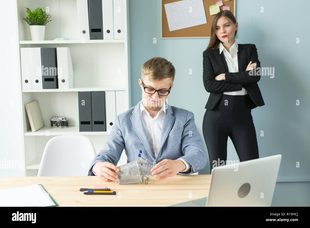 Business, emotions and people concept - Disgruntled boss watch as the ...