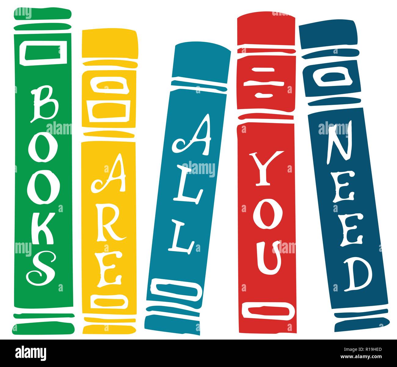 Books are all you need lettering on colorful vector set of book covers ...