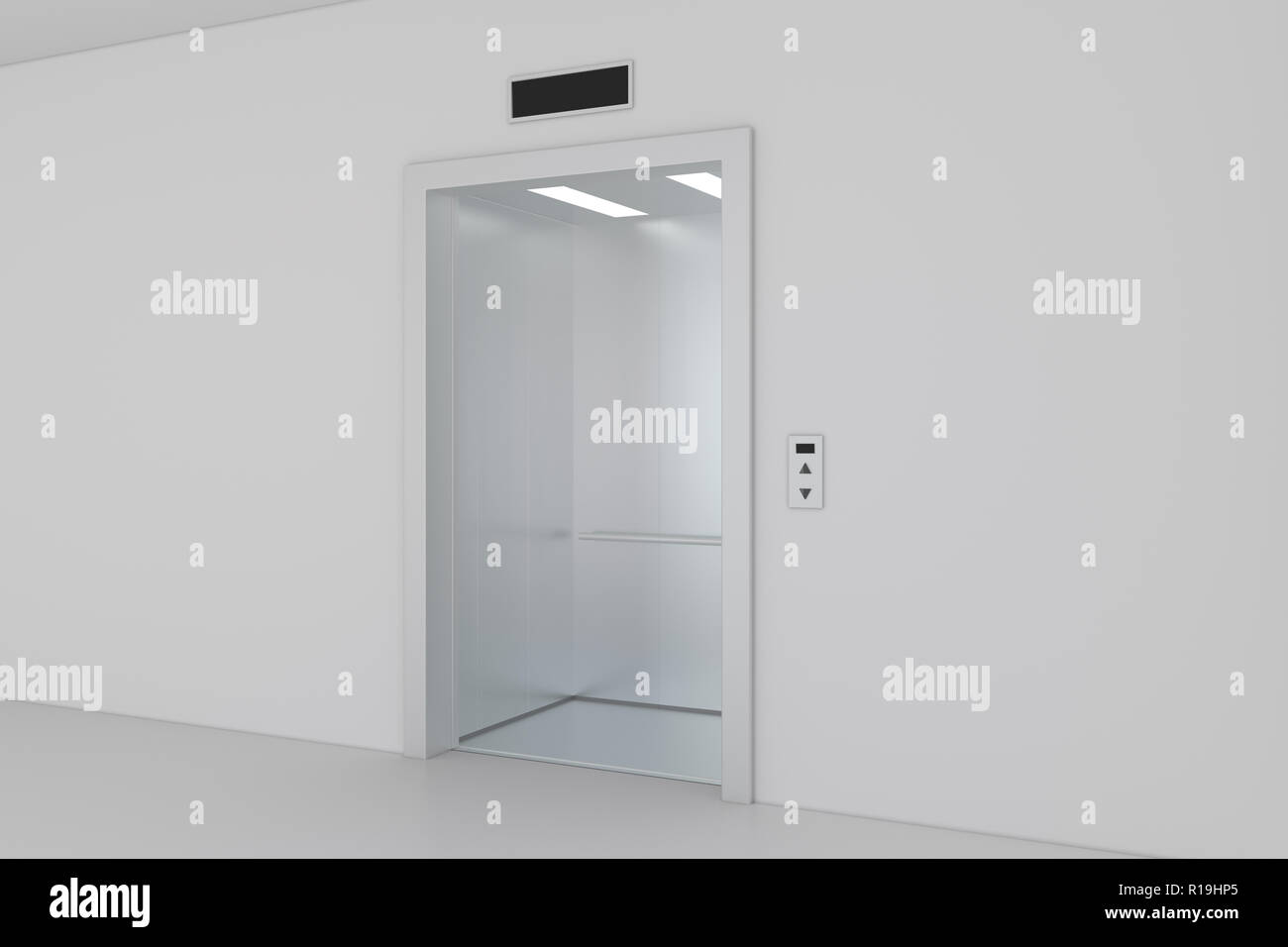 Modern elevator with opened metal doors. 3d rendering Stock Photo - Alamy