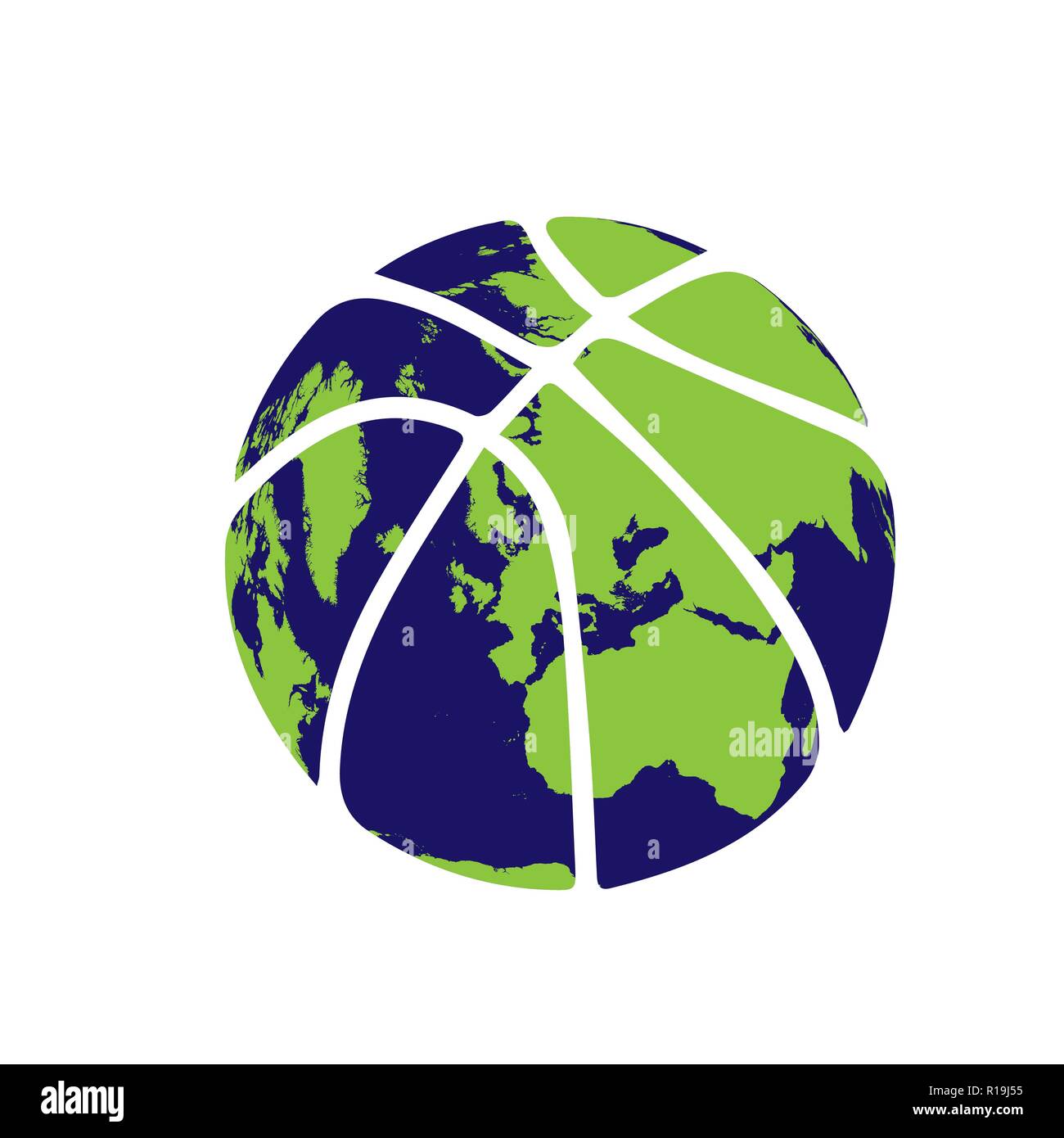 Blue basketball with green world map silhouette Stock Vector Image ...