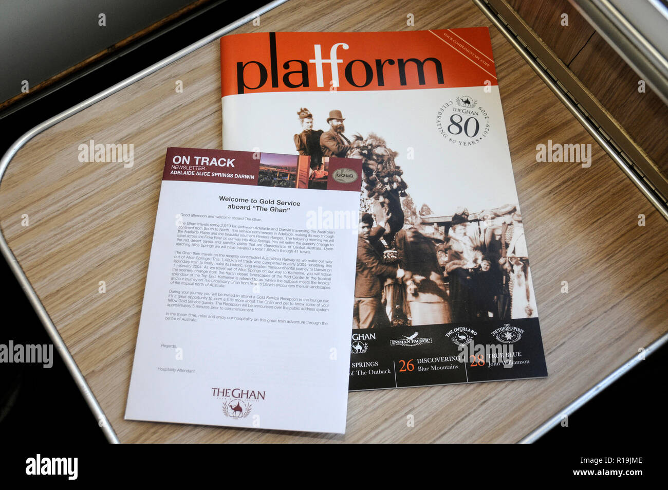 A passenger ‘Welcome’ pack onboard the 1st class sleeper of the Ghan ...