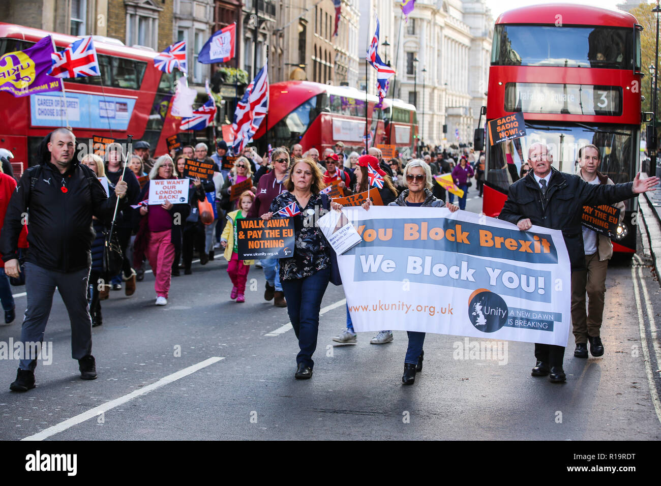 London, UK. 10th Nov, 2018. Pro-Brexit activists from UK Unity march ...